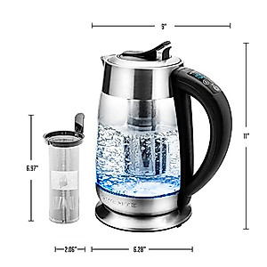 OVENTE Electric Glass Kettle Hot Water Boiler 1.8 Liter BPA Free - 1500W w/Stainless Steel Infuser, Set Temperature Control, Auto Shut Off, Portable Fast Instant Heater for Coffee & Tea - KG661S
