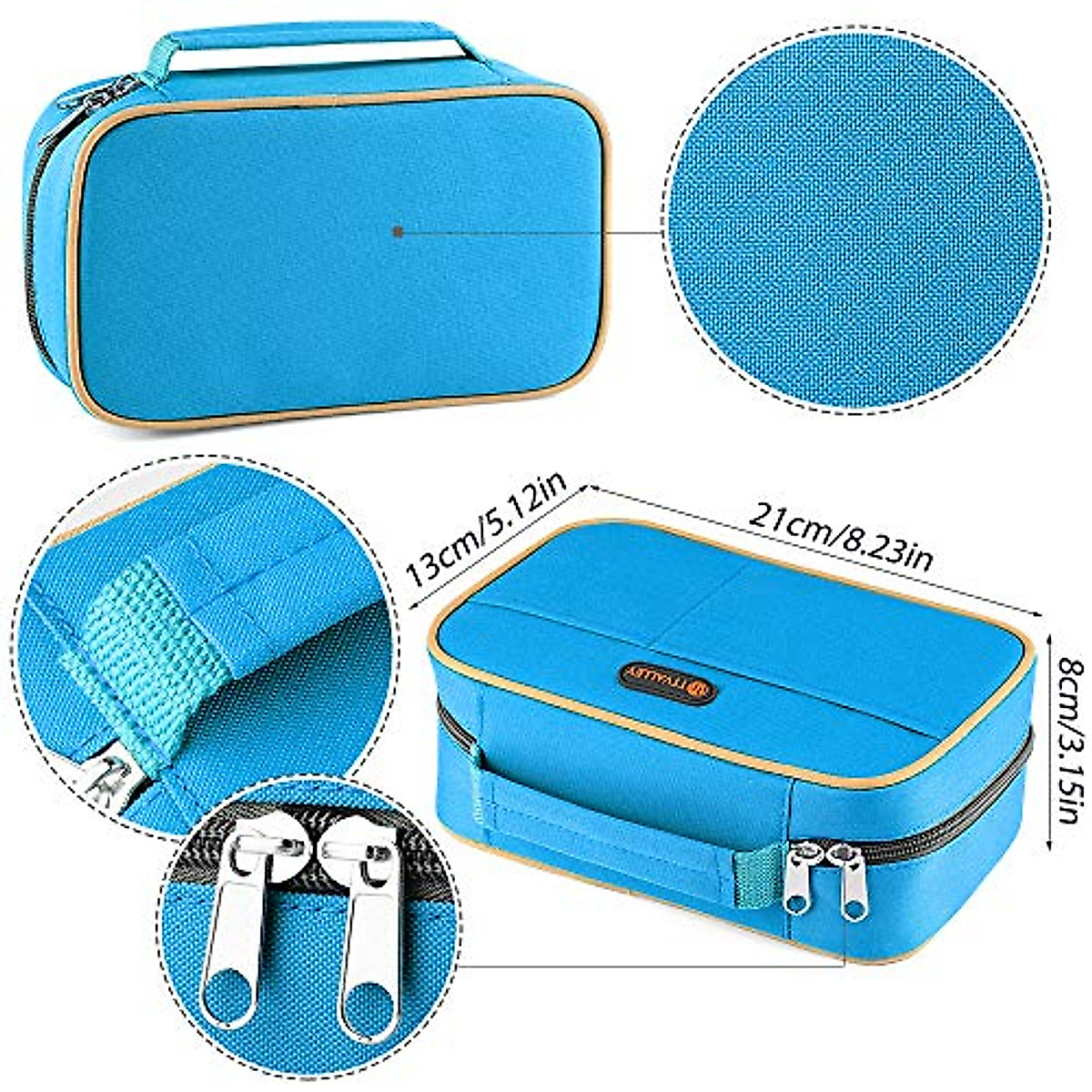 TTVALLEY Portable Pencil Case Large Capacity Pencil Pouch Pen Bag for Girl Boy Men Women (Blue)