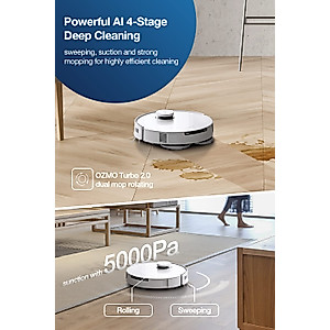 ECOVACS DEEBOT T10 OMNI Robot Vacuum and Mop Combo, Auto Self-Emptying, Auto Mop Cleaning, Hot Air Drying, 5000Pa Suction, OZMO TURBO Deep Mopping with Precision Mapping and Obstacle Avoidance, White