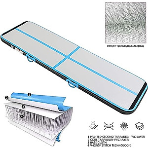 Inflatable Air Gymnastics Mat Gymnastics Track Training Mats Yoga Floor Cheerleading Landing Taekwondo Training Kungfu Exercise Mats with Electric Air Pump for Home Gymnasium Beach Park and Water Use