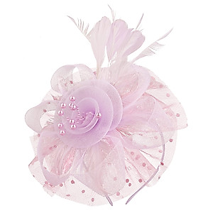 Cizoe Fascinators Hat for Women Tea Party Hat Kentucky Derby Wedding Flower Cocktail Mesh Feathers Headpiece(1-Lavender)