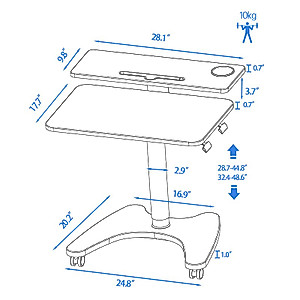 TORRAINAKE Dual Tiered Mobile Standing Desk with Cup Holder and Tilting Podium, Portable Sit Stand Lectern with Height Adjustments and Rolling Base for Small Spaces - Brown.