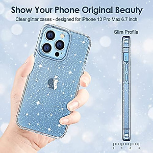 Hython Case for iPhone 13 Pro Max Case Glitter, Cute Sparkly Clear Glitter Shiny Bling Sparkle Cover, Anti-Scratch Hard PC Slim Fit Shockproof Protective Phone Cases for Women Girls, Clear Glitter