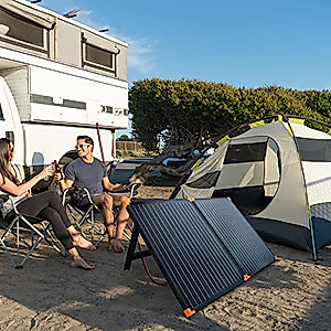 FlexSolar 100W Solar Panel Charger with 20A PWM Charger Controller, SAE 8mmDC Anderson Output IP65 Waterproof Foldable Suitcase with Kickstand Power Emergency for Battery Generator Power Station