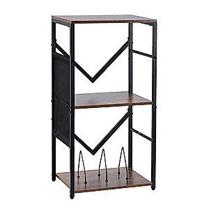 Small Side Table Narrow End Table, Nightstand Tall Side Tables for Small Spaces, 3 Tier Storage Shelves Couch End Tables for Living Room, Bedroom Office Bathroom, Easy Assembly Rustic Brown and Black