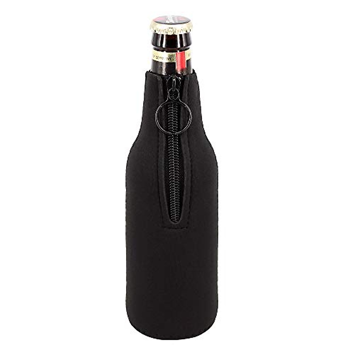 sunkey Beer Bottle Insulator Sleeves 6 Pack Neoprene Beer Bottle Covers with Ring Zipper Bottle Opener for 12 oz/330 ml Bottles (Black)