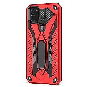 Protective Phone Cover Case Compatible with Infinix Smart 5/Hot 10 Lite,Military Grade Strong Two Layer PU+TPU Hybrid Full Body Case,Bracket Protective Dustproof Shockproof Cover ( Color : Big Red )