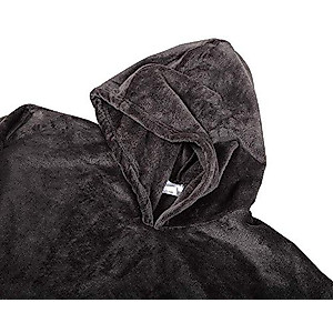 Panku Wearable Blanket Hoodie, Oversized Flannel Blanket Sweatshirt with Hood Pocket and Sleeves, Hooded Blanket for Adult Women Men, (Dark Grey)