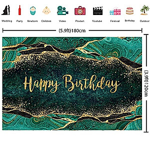 Crefelimas Emerald Green Happy Birthday Backdrop Green and Gold Birthday Party Decorations Turquoise Abstract Marble Fluid Men Women Birthday Background Props……