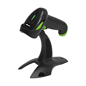 Alacrity 2D 1D Wireless Barcode Scanner with Stand, 3-in-1 Connectivity Bluetooth 2.4G Wireless USB Wired, Barcode Reader with Hands-Free Mode and Vibration Alert, Green