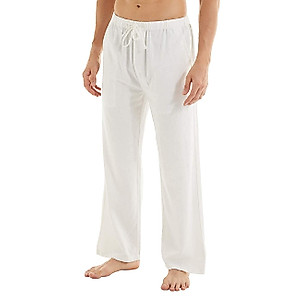 YuKaiChen Men's Casual Beach Pants Drawstring Cotton Linen Loose Open Bottom Yoga Trousers Pockets White XXL