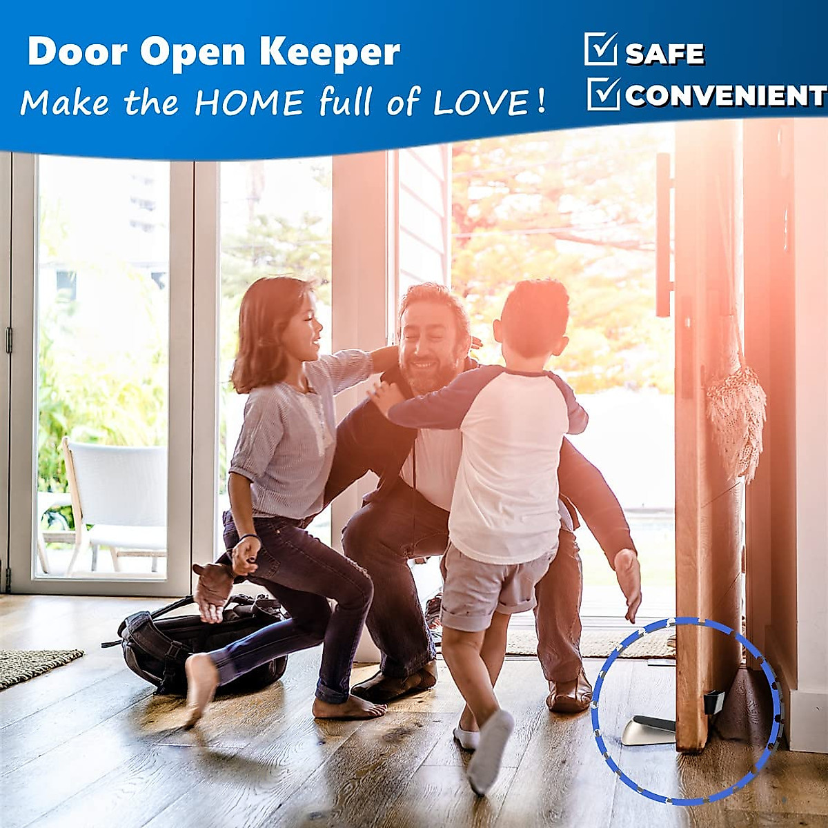 Amedoo Door Stoppers (2 Pack) Heavy Duty Door Stop Wedge Made of Premium Quality Zinc Alloy and Rubber, Comes with 2Pcs Adhesive Storage Holder. (Black, 2 Pack)