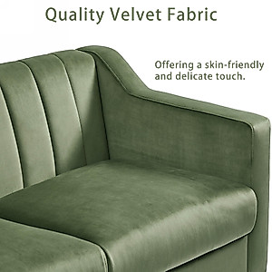 RIDFY Modern Velvet Chesterfield Sofa Couch, Large 3 Seats Love Seats Sofa Furniture, 76" Comfortable Upholstered Cofa with Wooden Frame and Wood Legs for Living Room/Bedroom/Office (Green)