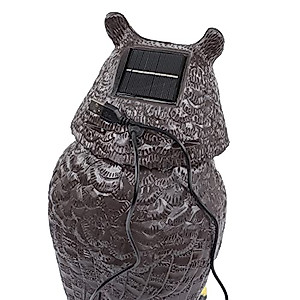 Rural365 Owl Decoy Bird Deterrent - Artificial Solar Powered Fake Owl with Rotating Head, Flashing Eyes, and Bird Sounds