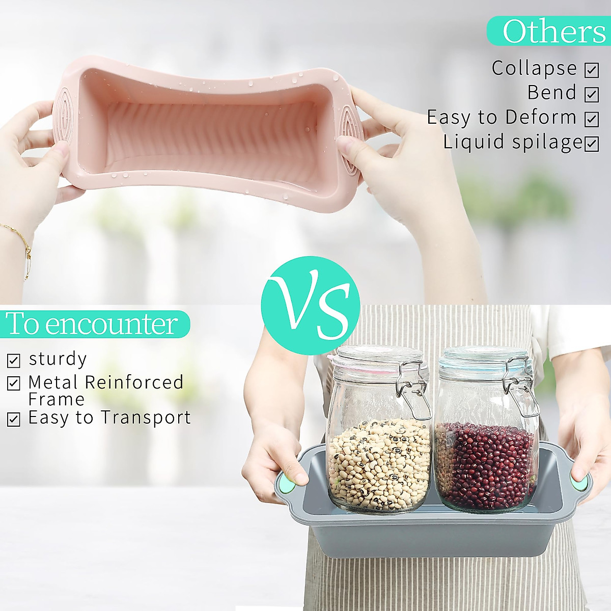 To encounter 9 Inch Silicone Bread and Loaf Pan, 2 Pack Food Grade Nonstick Silicone Molds for Baking Banana Bread, Meat Loaf, Pound Cake, with Metal Reinforced Frame More Strength