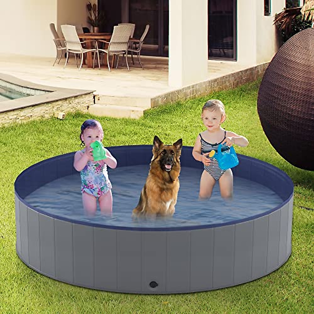 Niubya Foldable Dog Swimming Pool, Collapsible Hard Plastic, Portable Bath Tub for Pets Dogs and Cats, Pet Wading Pool for Indoor and Outdoor, 71 x 12 Inches