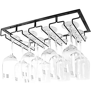 Eaarliyam Wine Glass Rack, Wine Glass Holder Under Cabinet Wine Glass Rack Hanging Glasses Shelf for Kitchen Bar Black