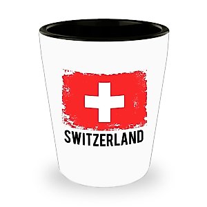 Switzerland Flag Shot Glass Funny Gifts - Swiss Pride Flag Hometown Country Pride, Travel, Souvenir, Vintage Switzerland Flag Ceramic Cup