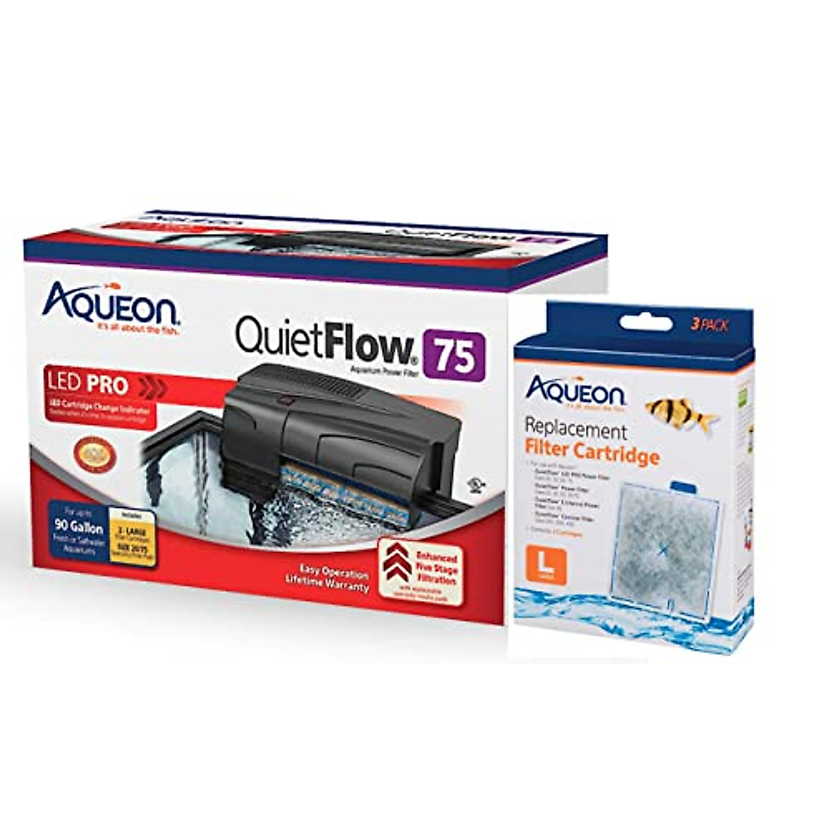 Aqueon Bundle of QuietFlow Power Aquarium Filter and 3 Replacement Aquarium Filter Cartridges (400 GPH)