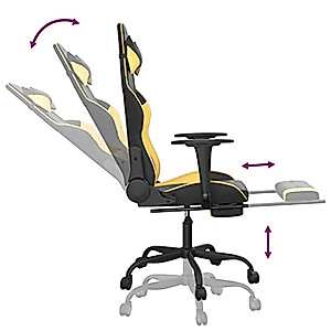 Higsose PC Gaming Chair with Footrest Black and Gold Faux Leather 26"x22"x(47.4"-51.6") Bedroom Adjustable Backrest and Height Computer Chair Home Office Chair with 360 Degree Swivel Design