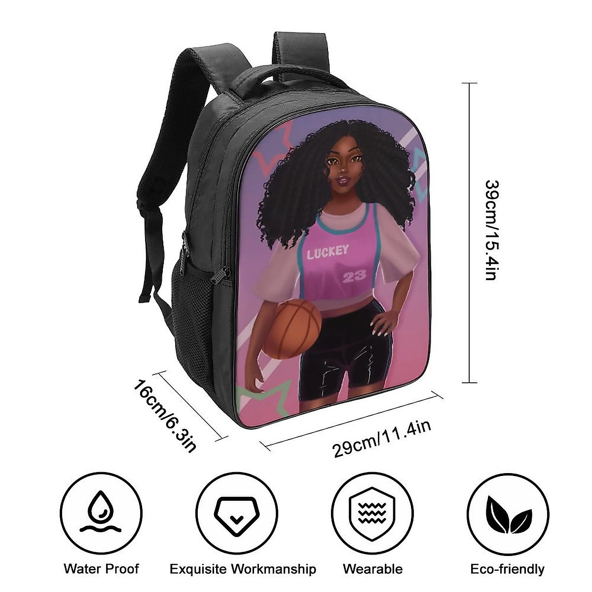 SARA NELL Kids Black Girl Magic School Backpack African American Girl Hold Basketball School Bags Afro Girls Bookbag for Elementary Boys Girls, 16 Inches