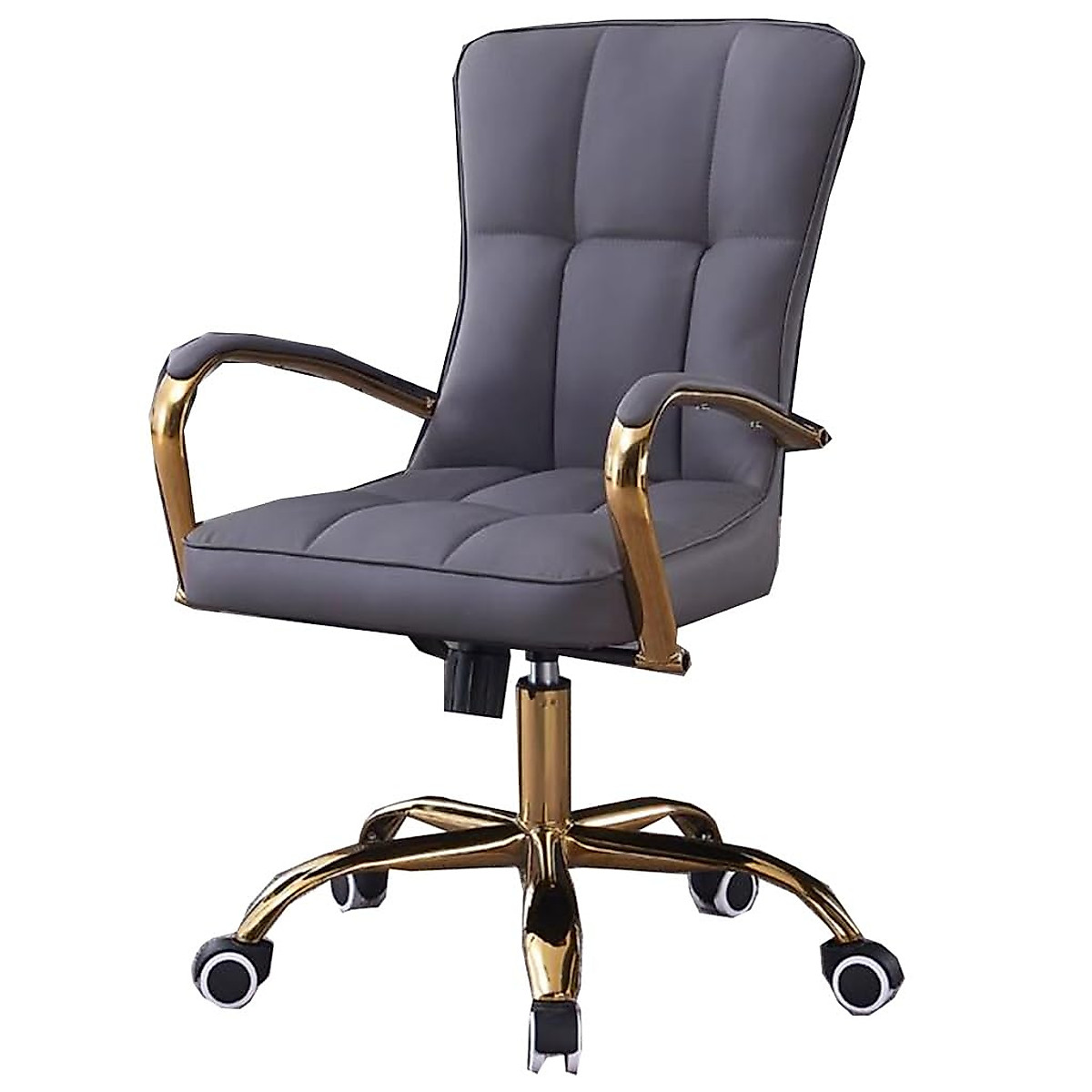 Home Office Chair White, Mid-Back Desk Chairs, Rolling Task Chairs with Wheels, Computer Chair Ergonomic Leather Soft Executive Swivel Arm Chair with Gold Frame (Color : /Gray)