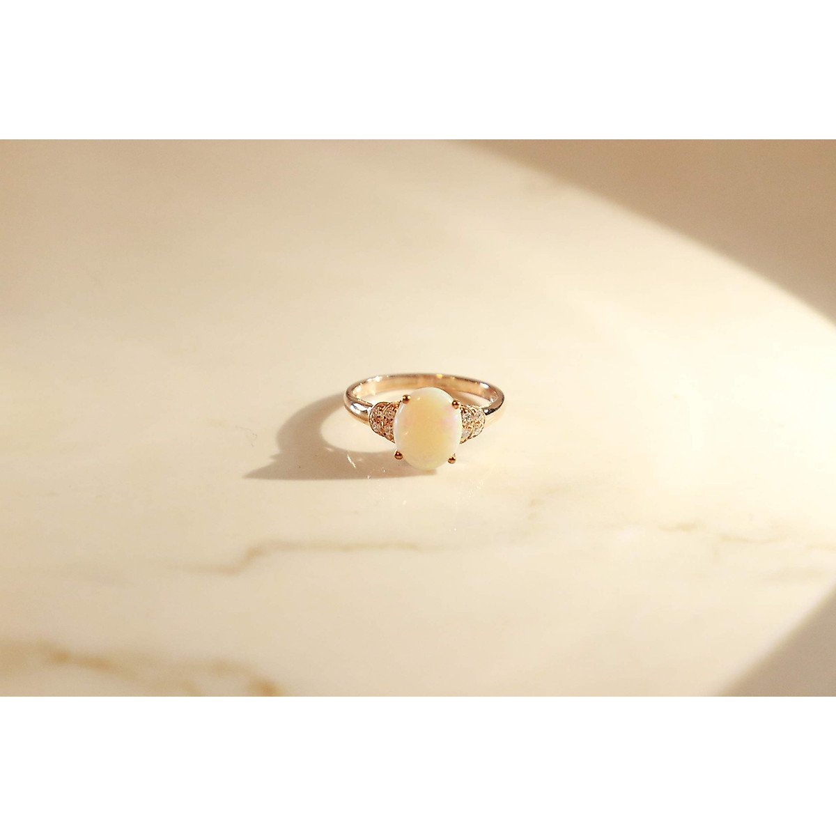 Gin & Grace 10K Rose Gold Natural Opal Diamond (I1,I2) Engagement Propose Promise Ring for Women