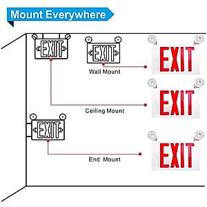 EXITLUX 2 Pack Red Led Exit Sign with Emergency Lighting Battery Backp -Two LED Adjustable Head -120V/277V-UL Listed-Exit Lighting -Dual LED Lamp ABS Fire Resistance for Power Failure.