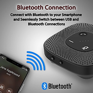 CA Essential Speakerphone SP-2000 - USB and Bluetooth Speakerphone, Clear Sound, 360 Degree Noise Cancelling Microphone with 3m Range, 66 Ft BT Wireless Range, by Cyber Acoustics