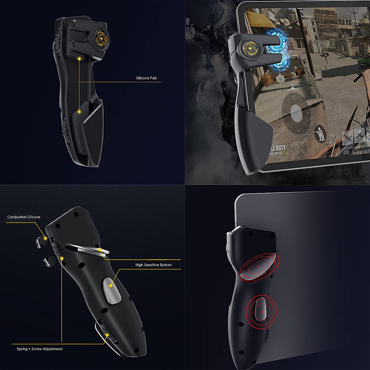 HUAYUWA Tablet Game Joystick Trigger Handle 6 Finger L1R1 Shooter Fire Aim Button Controller Fits for iPad Android Tablet PUBG Game Accessories