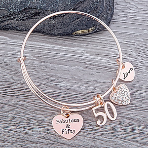 Infinity Collection 50th Birthday Gifts for Women, 50th Birthday Expandable Charm Bracelet, Fabulous and Fifty Bracelet, 50th Birthday Gift Idea for Her