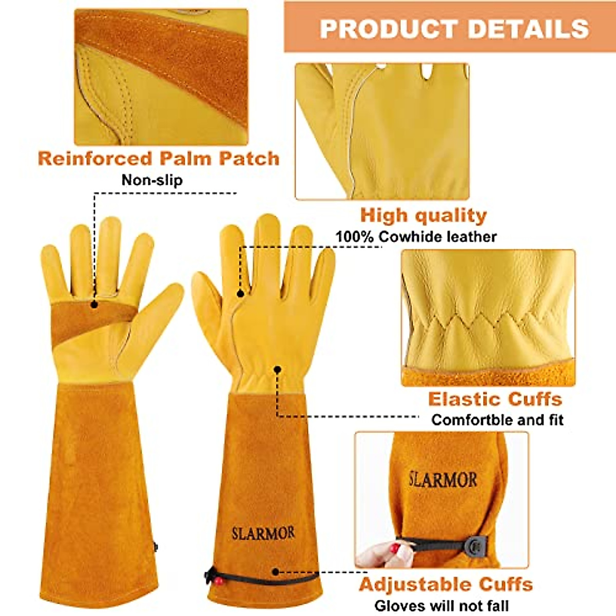 SLARMOR Long Gardening-Gloves Women/Men-Thorn proof Rose Pruning Heavy Duty Gauntlet-L