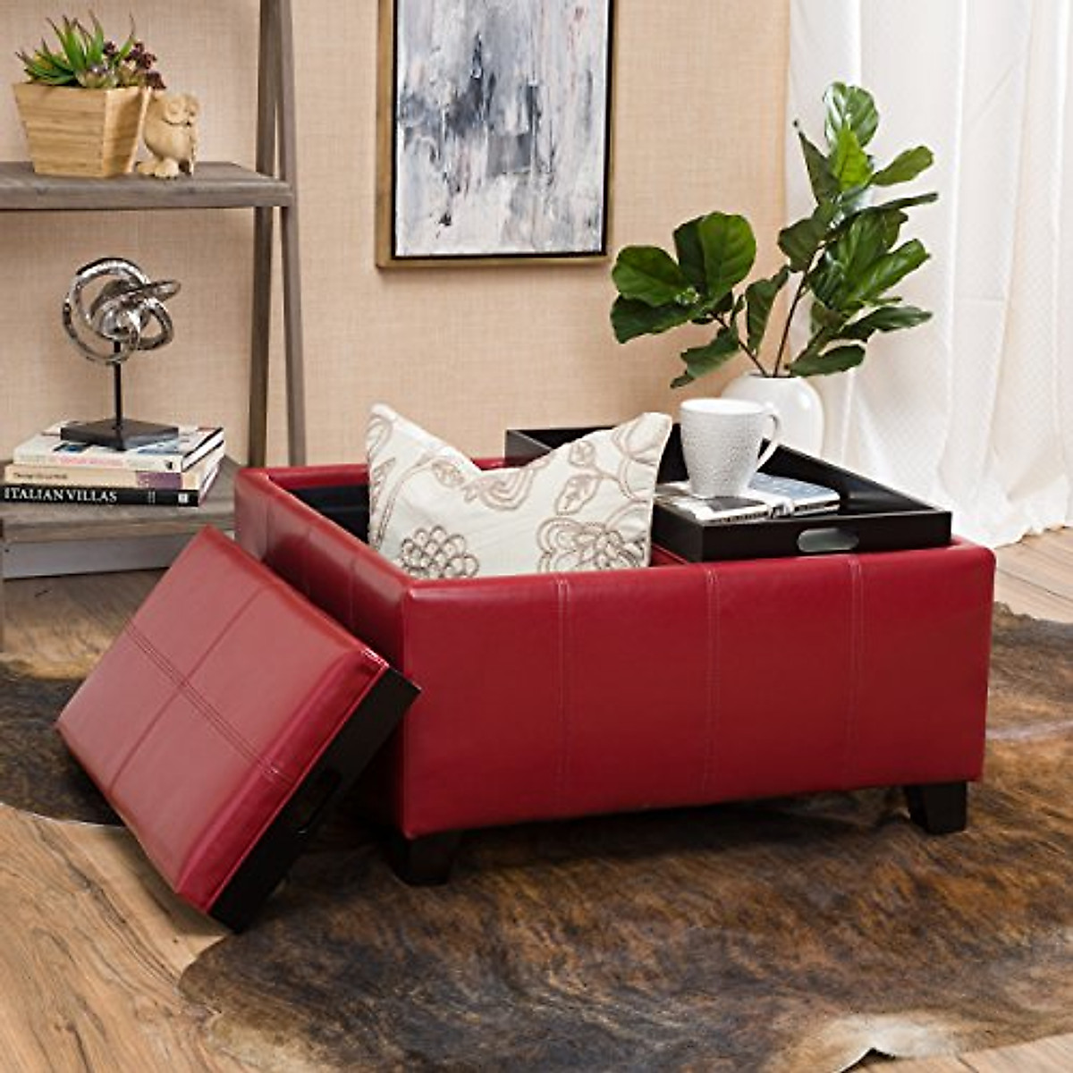 Christopher Knight Home Mansfield PU Storage Ottoman, Red