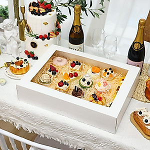 Moretoes 10pcs 19x14x4in White Bakery Boxes Half Sheet Cake Boxes with Window, Large Treat Boxes for Pastry Baking Cake Donuts Cupcake Pie Packaging