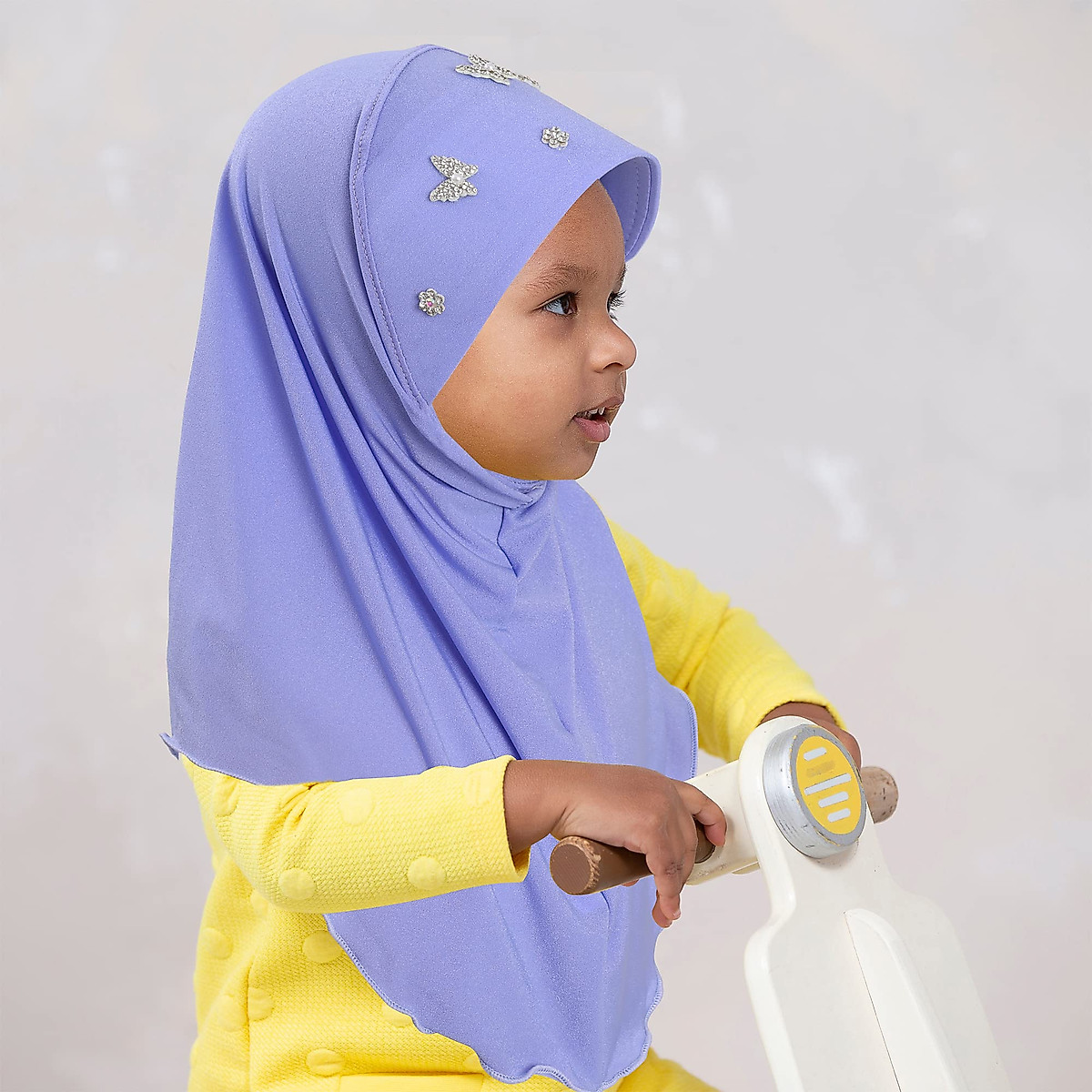 Little Girls Hijab Islamic Kids Hijab Headscarf Handmade Butterfly Rhinestone Muslim Hijab Cap for Girl (2-5year)