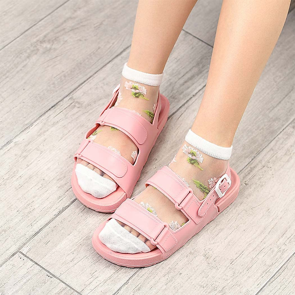 Woeoe Sheer Mesh Short Ankle Socks Floral Ultrathin Transparent Lace Summer Socks Thin See Through Silk Short Stockings for Women Girls(4 Pairs)