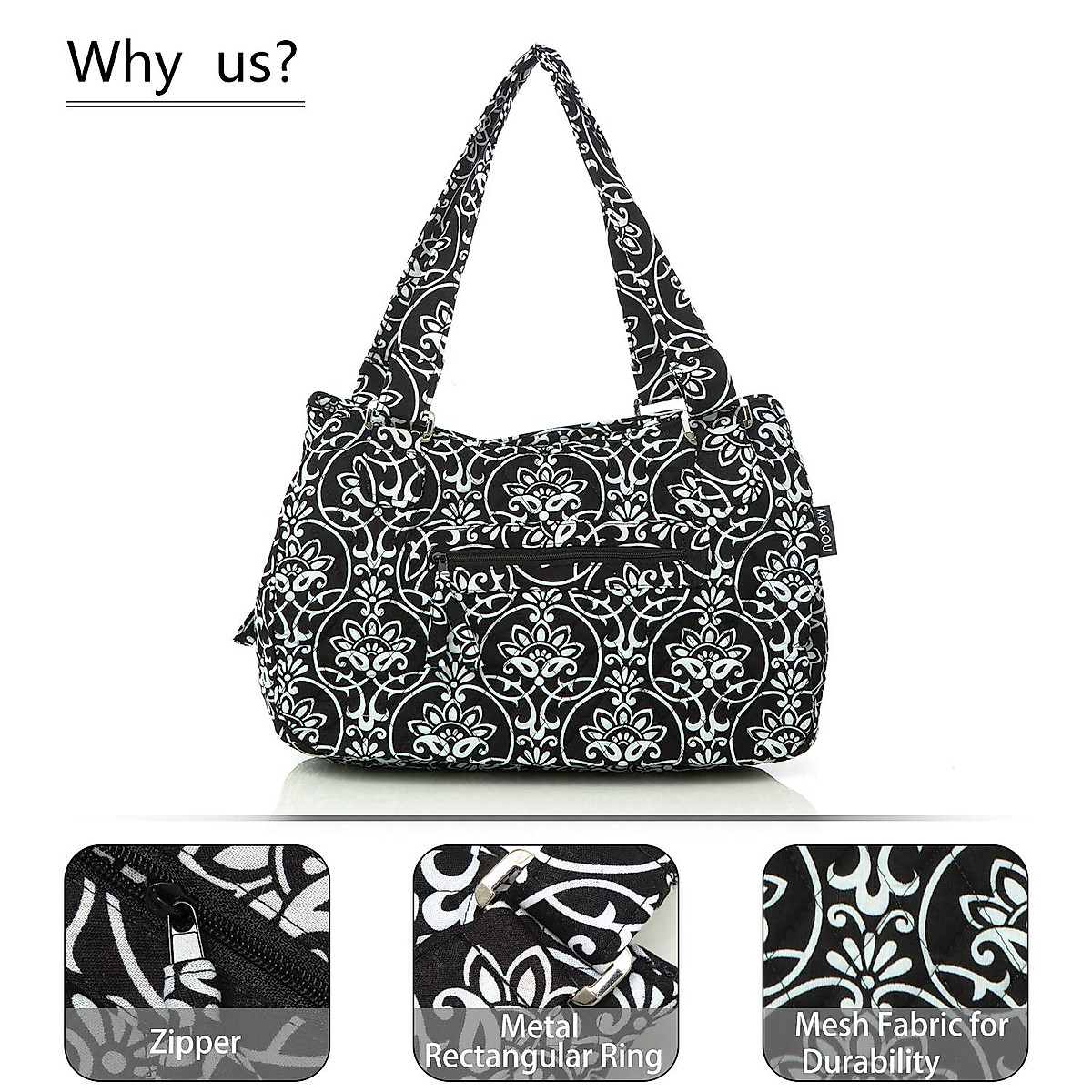 MAGOU Handle Bags Shoulder Bag - Quilted Cotton Tote Bag, Soft Lightweight Purse Handbag