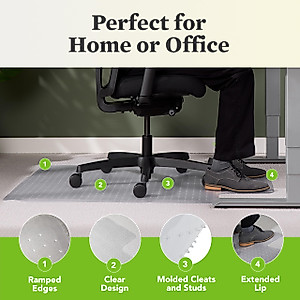 OFM Office Chair Mat for Carpet – Computer Desk Chair Mat for Carpeted Floors – Easy Glide Rolling Plastic Floor Mat for Office Chair on Carpet for Work, Home, Gaming with Extended Lip (36” x 48”)