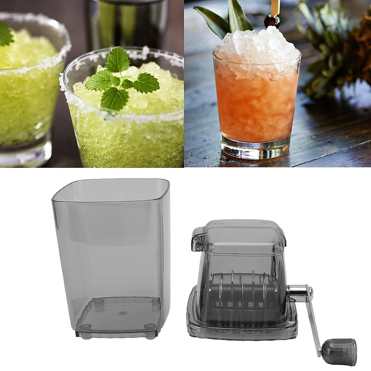 Tuzoo Hand Crank Operated Ice Crusher, Ice Shaver with Stainless Steel Blades, Manual Hand Crank Operated Ice Breaker for Fast Coarse, Shaved or Fine Chips Snow Cones or Slushies(Gray)