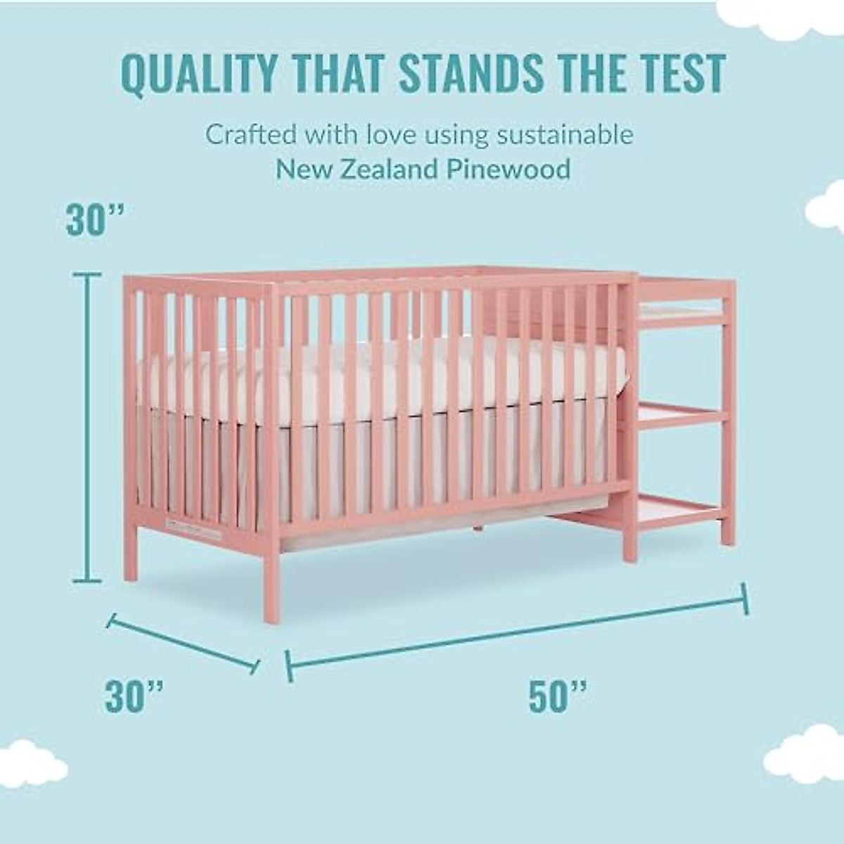 Dream On Me Synergy Convertible Crib and Changer in Dusty Pink with Detachable Changing Table, JPMA Certified, 1” Changing pad