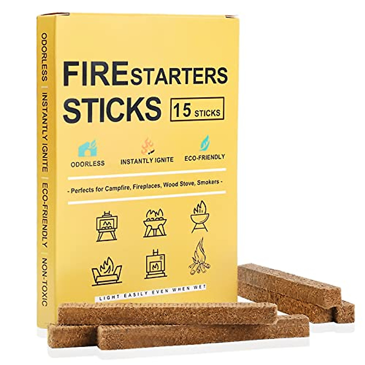 Realcook Natural Fire Starters for Campfires: Updated Fast BBQ Firestarters Cubes | Charcoal Fire Starter Squares for Fireplaces (15 Count)