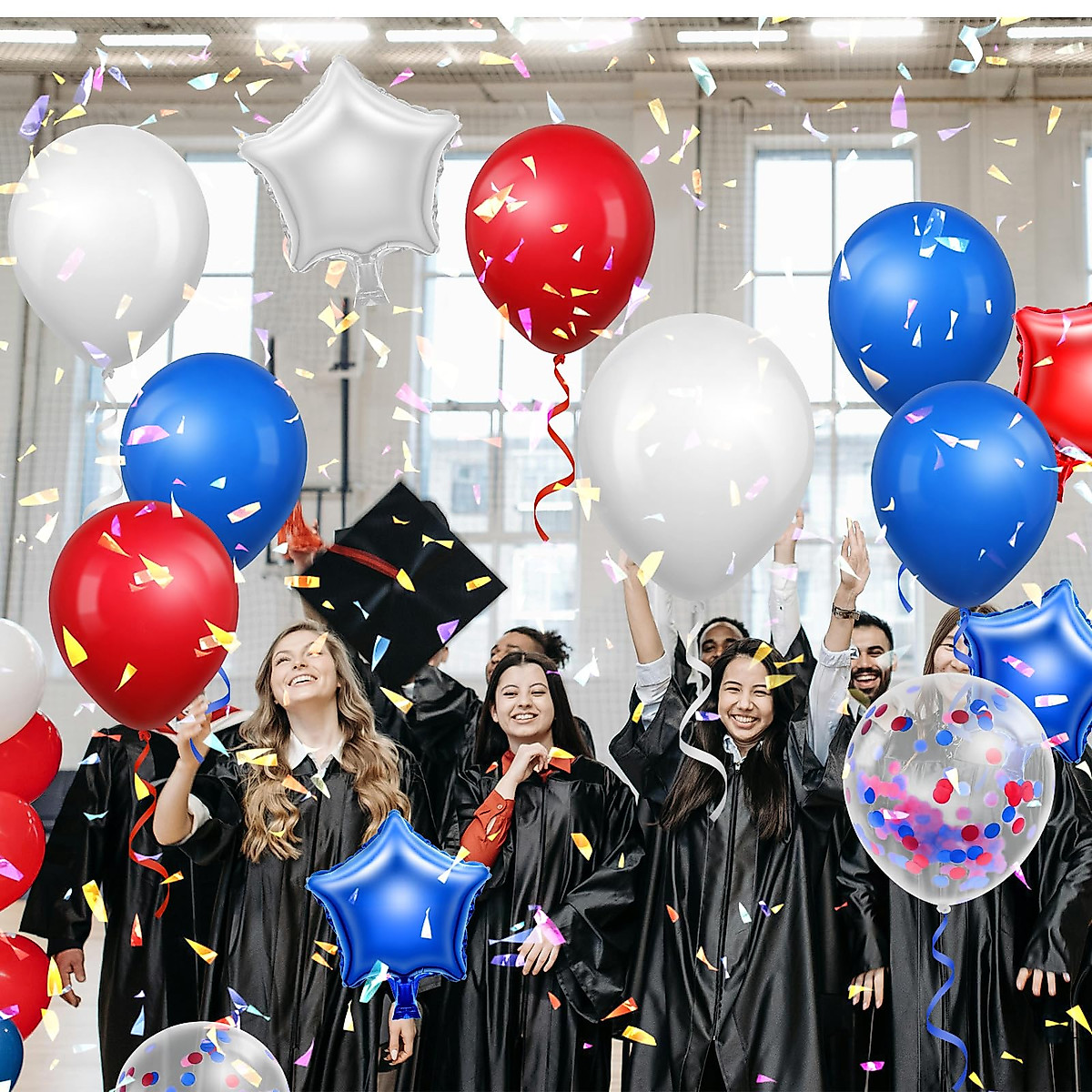 RMIURCO 100 PCS Red White Blue Balloons Kit Multicolor balloon Latex Balloons Confetti Balloons for Graduation, Easter Birthday, Bridal Shower, Wedding,Balloon set