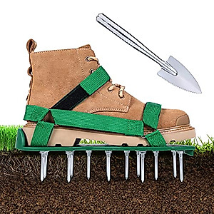 Ohuhu Lawn Aerator Shoes for Grass: Free-Installation Aeration Shoes with Stainless Steel Shovel, Heavy Duty Spike Aerating Sandals Lawn Equipment Tool with Hook & Loop Straps for Yard Patio Garden