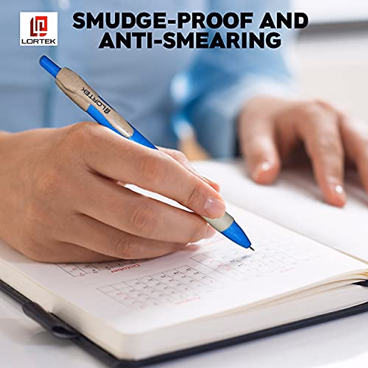 Lortek (50 Pcs Eco Friendly Ballpoint Writing Pens – Medium Point, Black Ink for Note Taking, Journaling, Planners, School, Work, Home – Made From Wheat Straw and Recycled Plastic