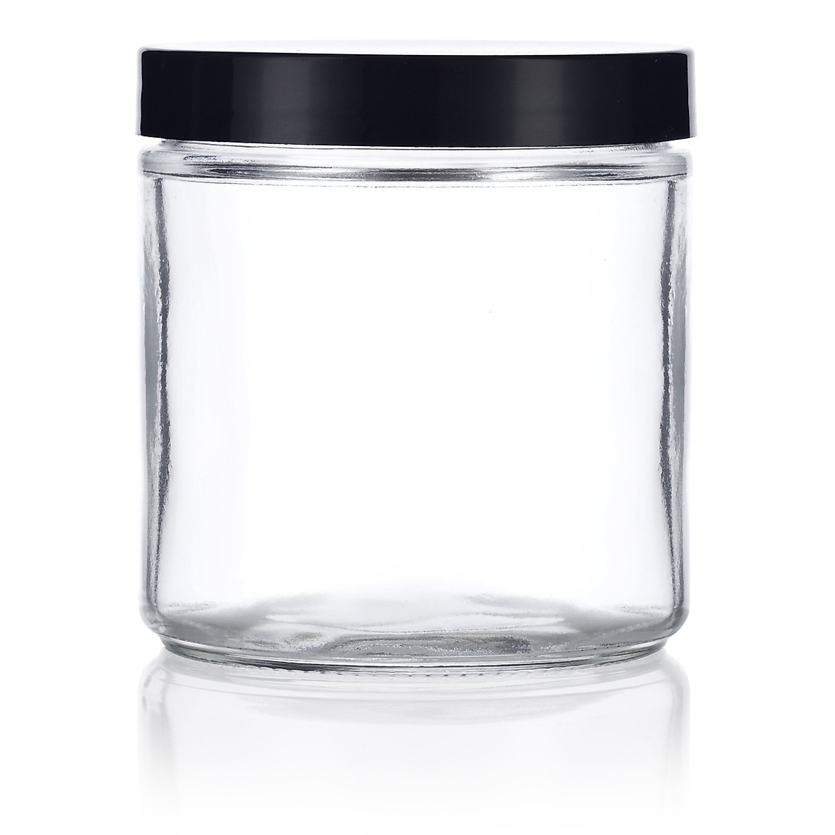 16 oz / 480 ml Large Clear Thick Glass Straight Sided Jar with Black Foam Lined Lid (2 pack)