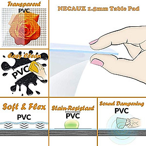 NECAUX Custom Multisize 1.5mm Thick Clear PVC Table Cover Protector - 24 x 48 Inch Water Resistant Plastic Rectangular Vinyl Non-Slip Desk Pad for Coffee Table/Writing Desk