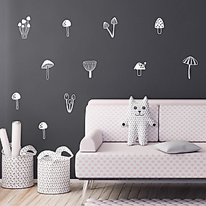 Set of 20 Vinyl Wall Art Decal - Mushroom Pattern - from 5" x 2" Each - Cool Adhesive Sticker Cute Design for Baby Kids Room Bedroom Playroom Home School Classroom Nursery Decor (White)