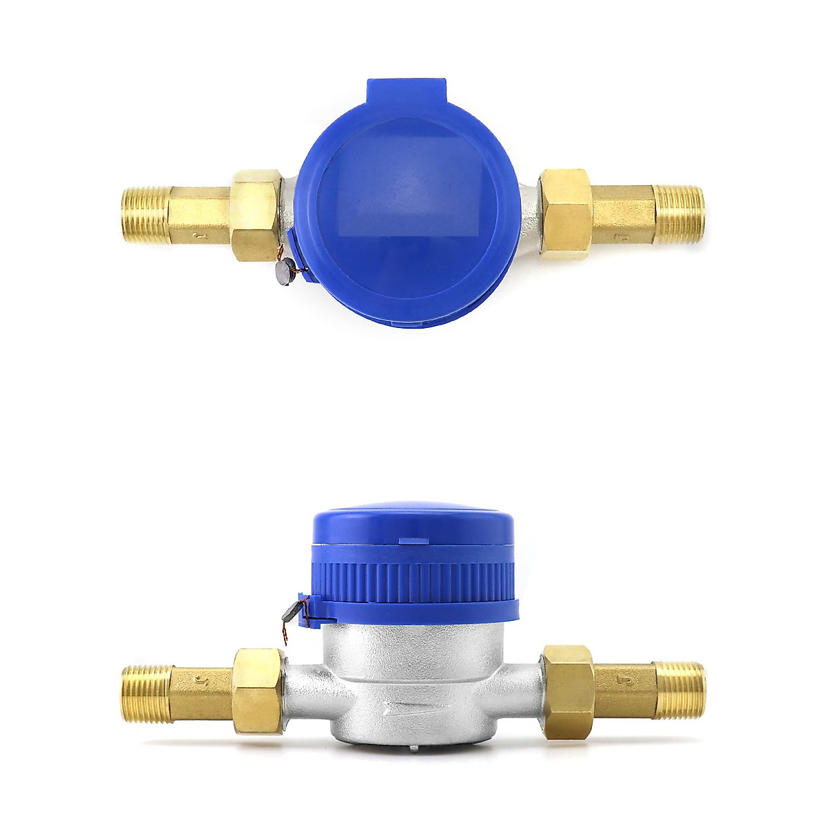 QWORK Water Meter, 1/2" NPT 304 Stainless Steel Cold Water Flow Meter with Pulse Output, for Garden and Home Use, Includes 2 pcs 1/2"NPT Thread Adapter