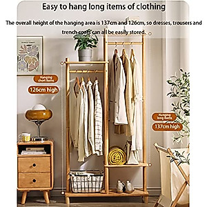 Free Standing Garment Rack with top Shelf and Shoe Clothing Storage Organizer Shelves Wardrobe Closet Organizer 100% natura rubber wood Garment Coat Hanging Heavy Duty Rack for Entryway Bed Room
