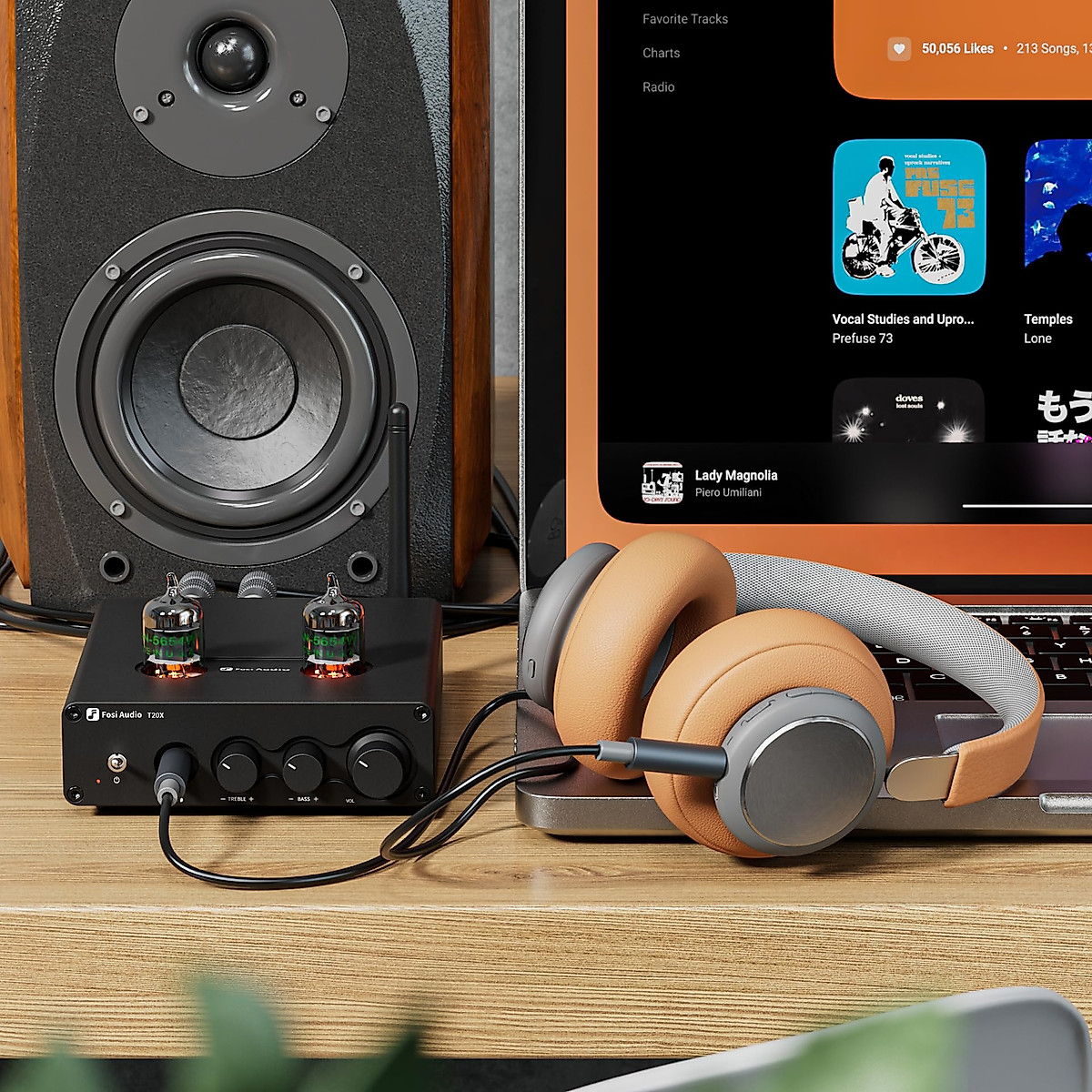 Fosi Audio T20X Bluetooth Tube Stereo Amplifier Home Audio Headphone Amp 2.0 Channel Class D Digital Mini Hi-Fi Power Amp Receiver for Home Bookshelf Speakers with JAN 5654W Vacuum Tubes